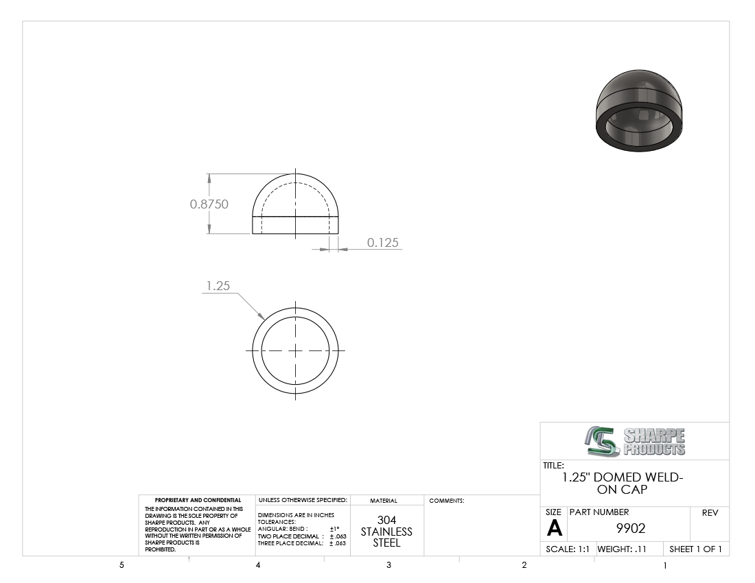 9902 Pipe Cap | Weld On Pipe Caps | Stainless Steel Pipe Caps | Sharpe ...